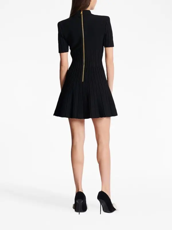 Balmain Flared Ribbed-knit Minidress