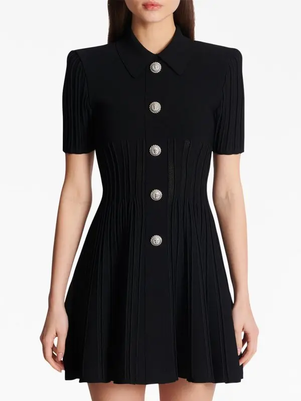 Balmain Flared Ribbed-knit Minidress