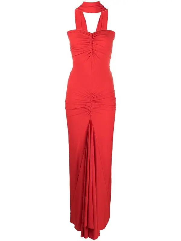 Solace London Maisie Ruched Maxi Dress - Red | Editorialist