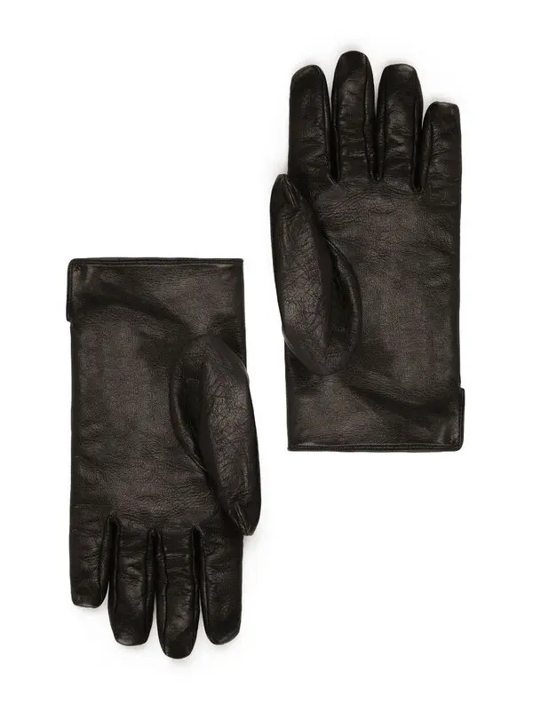 Dolce & Gabbana Dg-logo Embossed Leather Gloves - Black