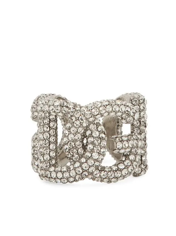 Dolce & Gabbana Crystal-embellished Logo Ring - Silver