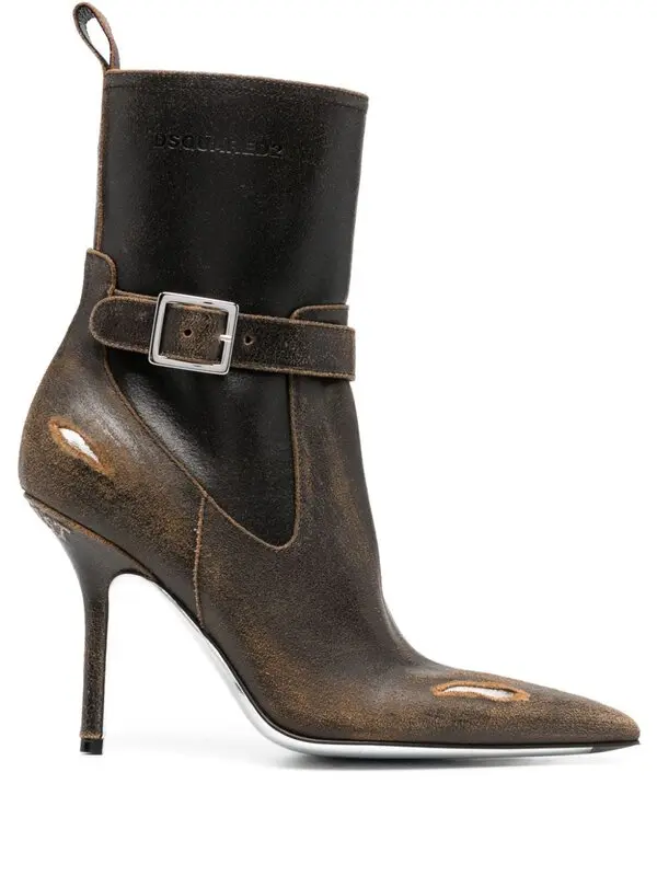 Dsquared2 100mm Distressed Pointed-toe Ankle Boots - Green