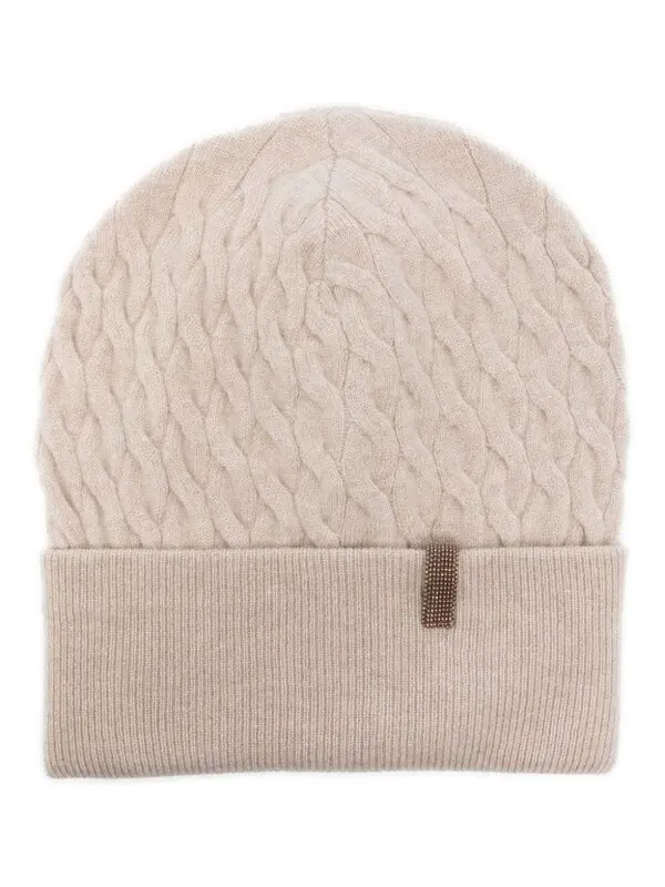 Brunello Cucinelli Monili-detail Cable-knit Beanie - Brown