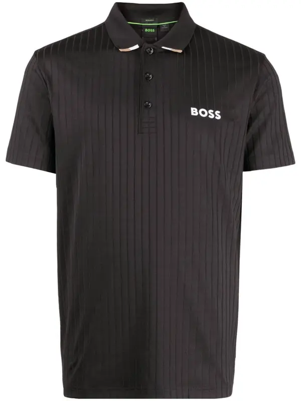BOSS Ribbed Polo Shirt - Black