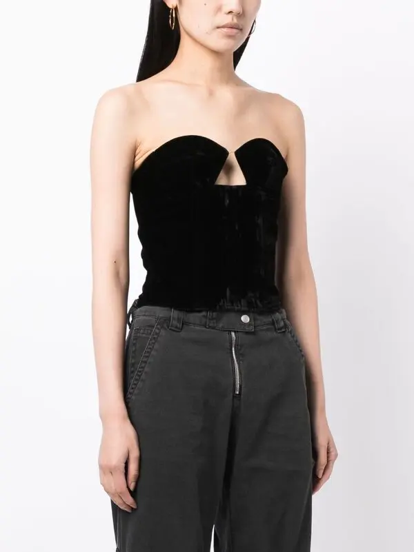 Rokh Cut-out Velvet-effect Bustier