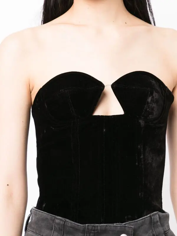 Rokh Cut-out Velvet-effect Bustier