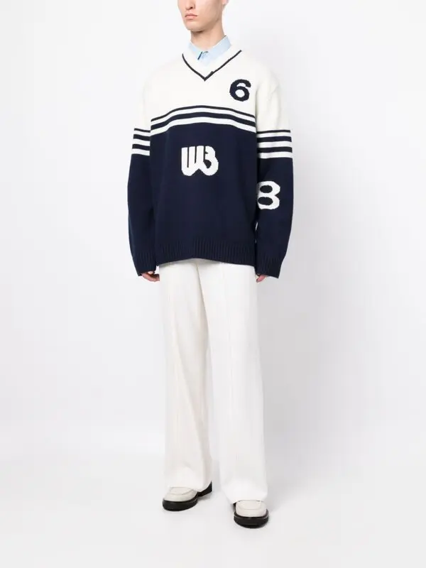WALES BONNER Two-tone Intarsia-knit Jumper