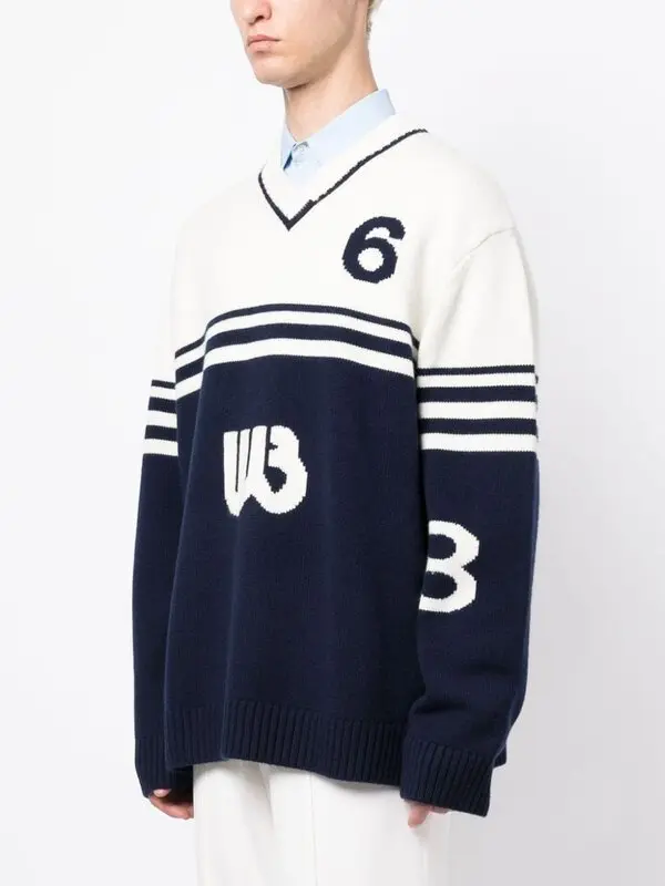 WALES BONNER Two-tone Intarsia-knit Jumper