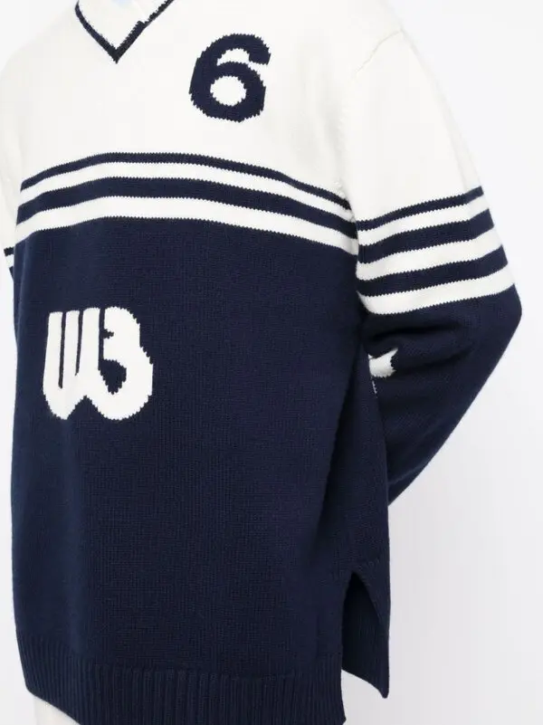 WALES BONNER Two-tone Intarsia-knit Jumper