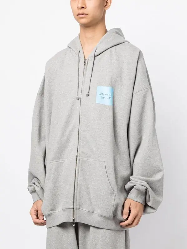 Buy Vetements Logo-print Zip-up Hoodie - Grey At 15% Off