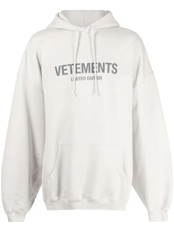 Vetements Logo-print Drawstring Hoodie - Grey