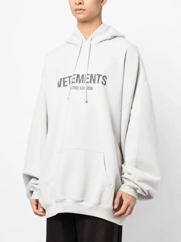 Vetements Logo-print Drawstring Hoodie - Grey