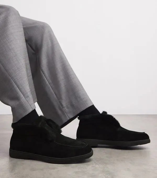 Santoni Suede Ankle Boots - Black
