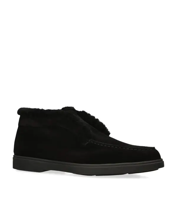 Santoni Suede Ankle Boots - Black