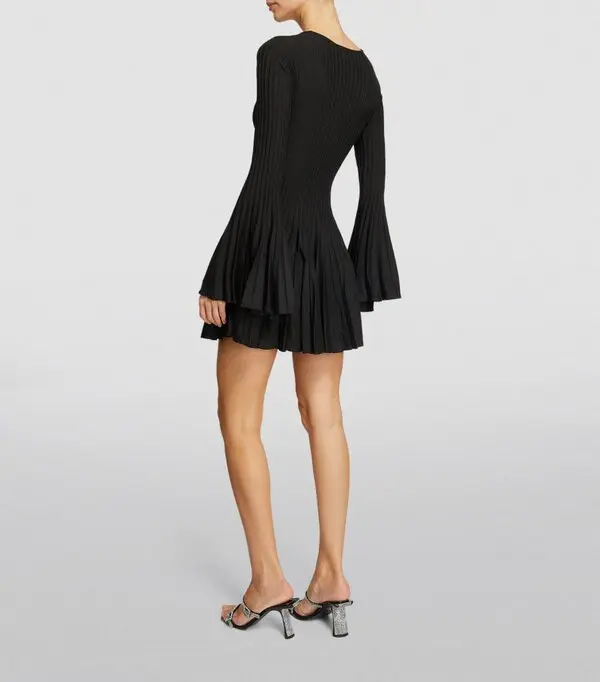 green emerald velvet dress DROP-SLEEVE FLARE MINI DRESS