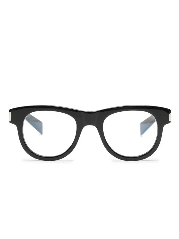 Saint Laurent Logo-engraved Round-frame Glasses - Black