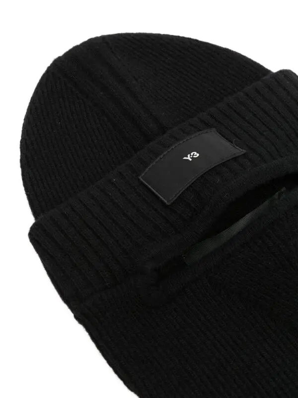 Y3 Logo-patch Ribbed-knit Balaclava