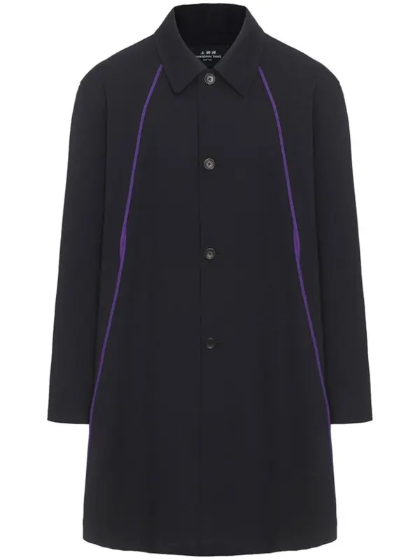 Shanghai Tang Piped-trim Trench Coat - Blue