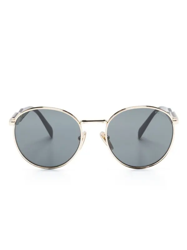 Prada Logo-engraved Round-frame Sunglasses - Black
