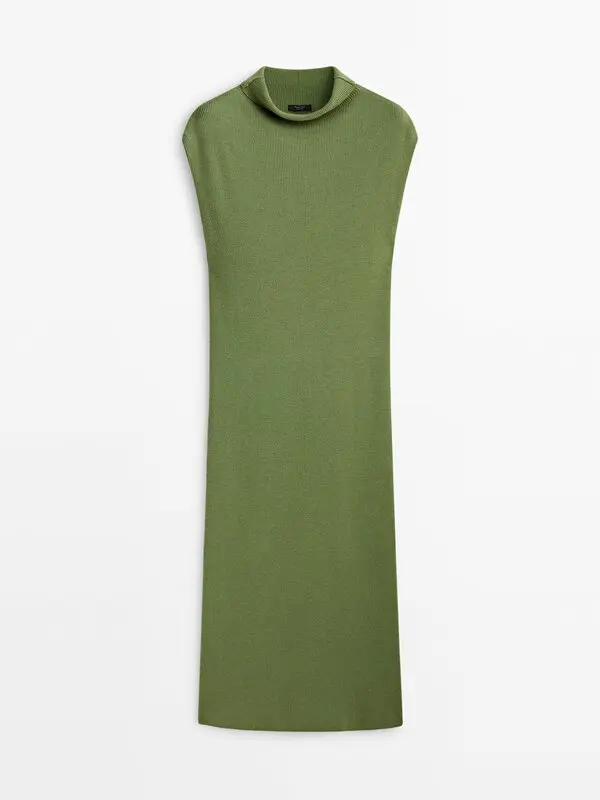 Massimo Dutti Long Knit Dress With A Mock Turtleneck In Pale Green - 61%  Off | Editorialist