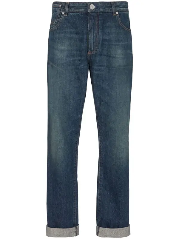 Balmain Vintage Logo-patch Straight-leg Jeans - Blue
