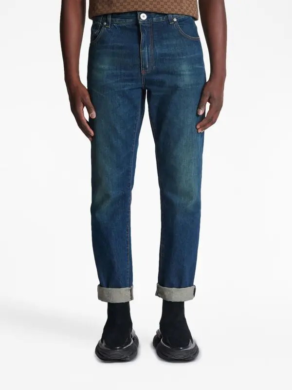 Balmain Vintage Logo-patch Straight-leg Jeans - Blue