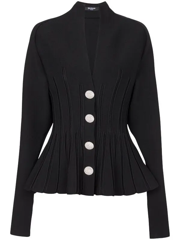 Balmain Rib-knit Pleated Cardigan