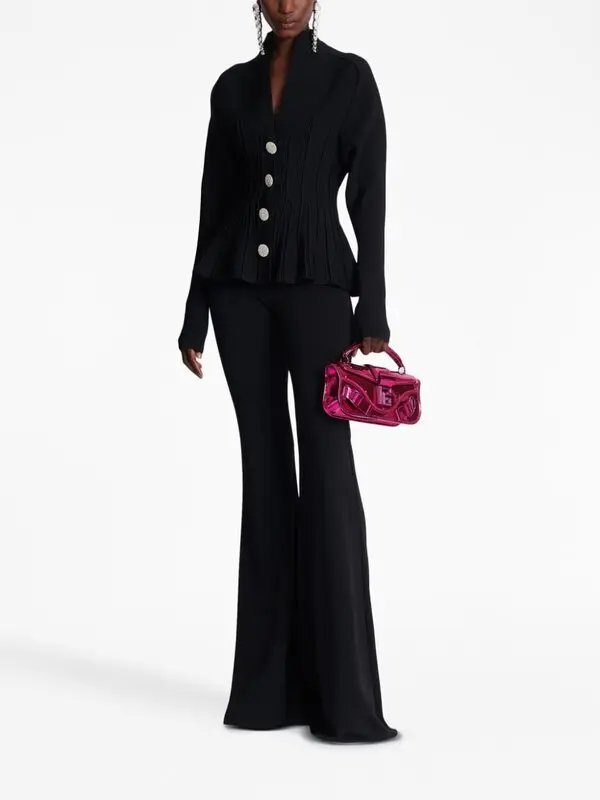 Balmain Rib-knit Pleated Cardigan