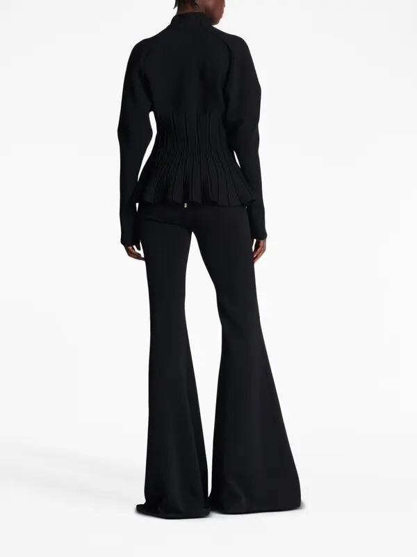 Balmain Rib-knit Pleated Cardigan
