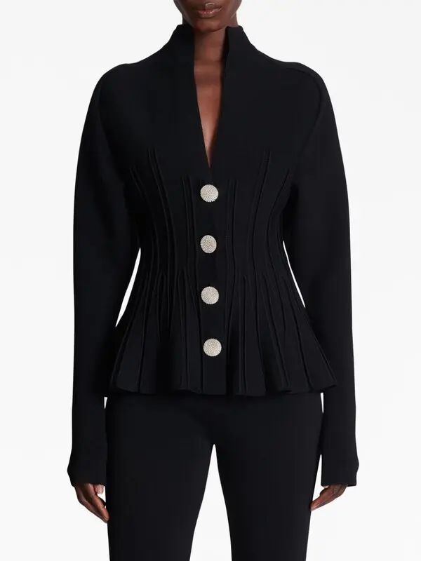 Balmain Rib-knit Pleated Cardigan