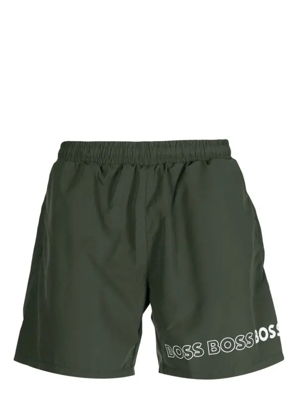 BOSS Dolphin Logo-print Swim Shorts - Green