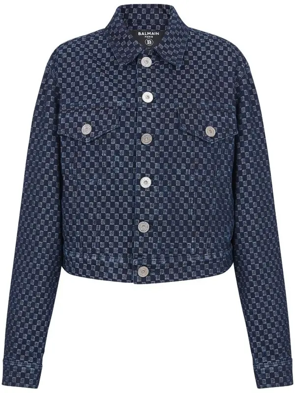 Balmain Monogram-print Denim Jacket - Blue