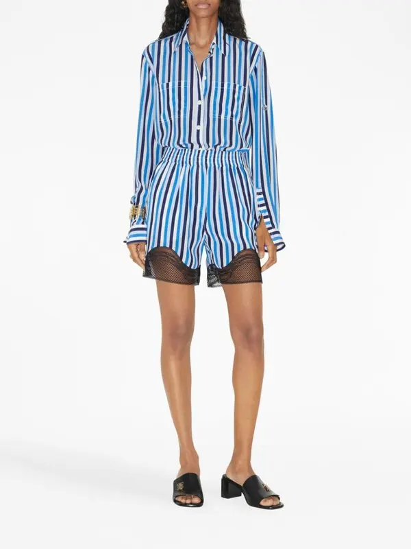 Burberry Lace-trim Striped Silk Shorts