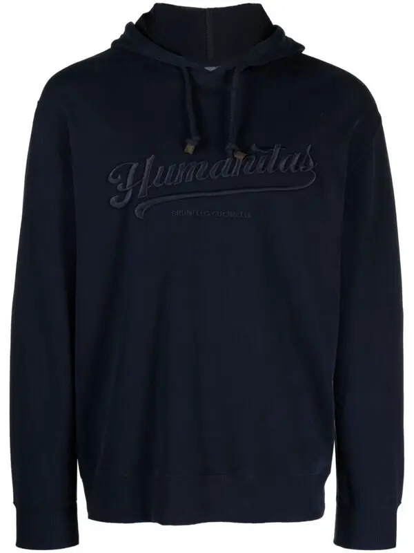 Brunello Cucinelli Slogan-embroidered Cotton Hoodie - Blue
