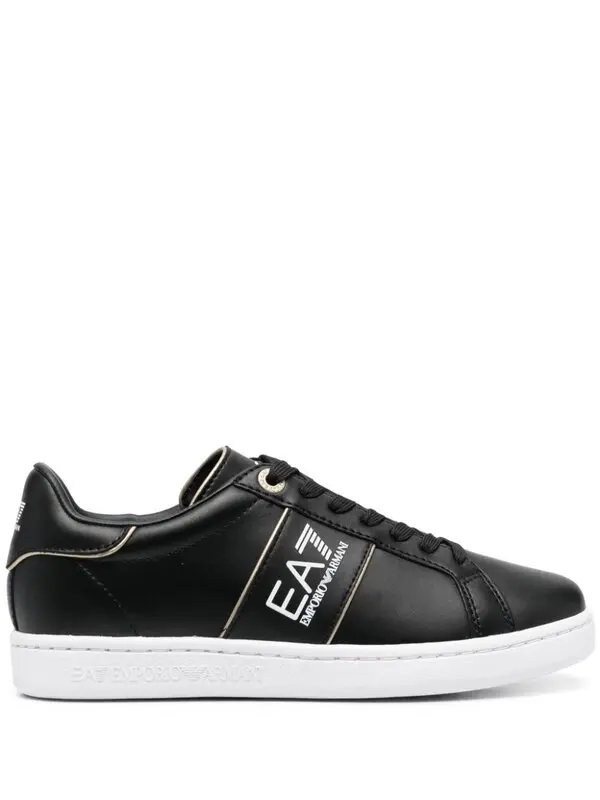 EA7 Logo-print Leather Sneakers - Black