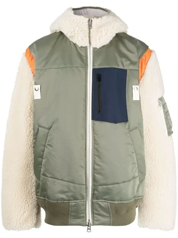 Sacai Colour-block Zip-up Hooded Jacket - Green