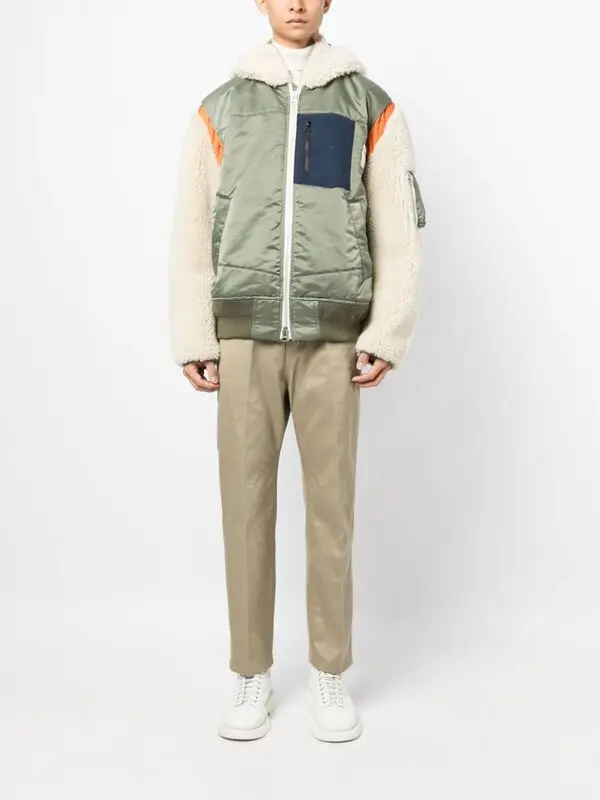 Sacai Colour-block Zip-up Hooded Jacket - Green