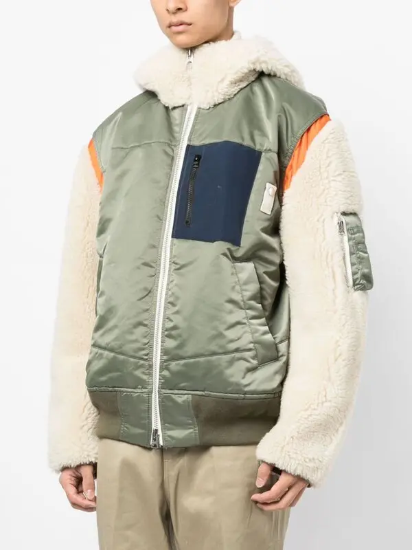 Sacai Colour-block Zip-up Hooded Jacket - Green