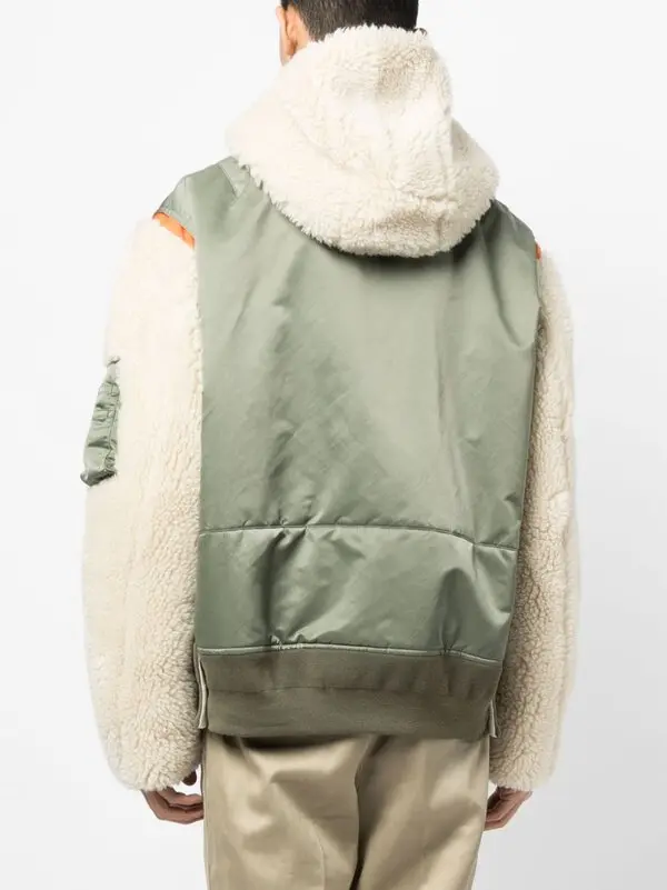 Sacai Colour-block Zip-up Hooded Jacket - Green