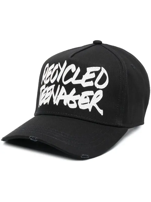 Dsquared2 Slogan Print Cotton Cap - Black