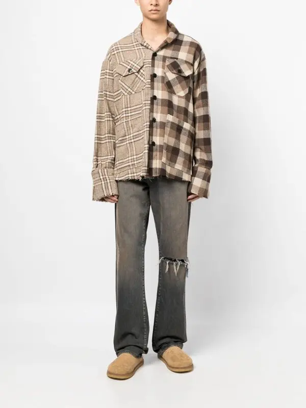GREG LAUREN Mix-print Long-sleeve Shirt - Brown