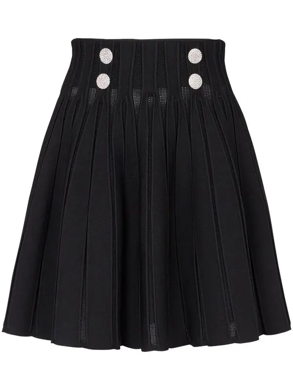 Balmain Ribbed-knit Pleated Skater Skirt