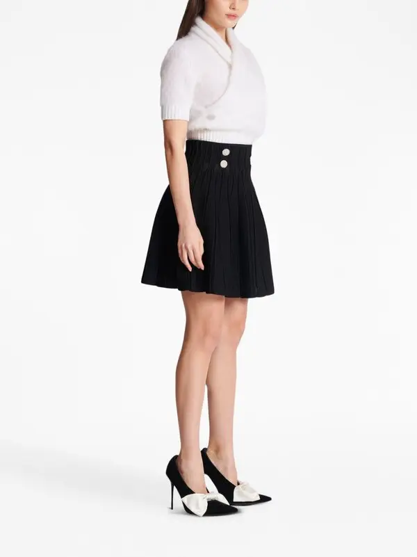 Balmain Ribbed-knit Pleated Skater Skirt