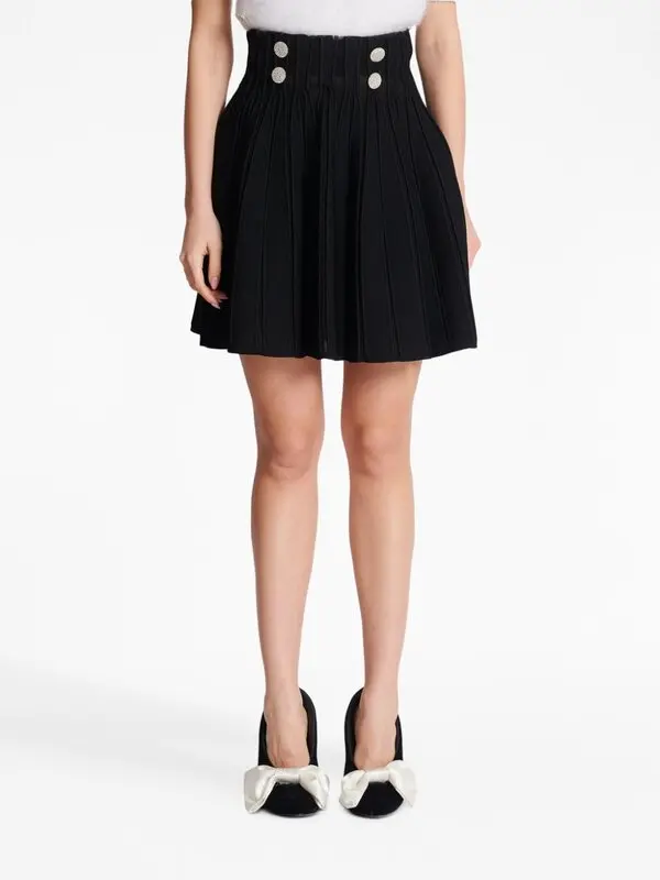 Balmain Ribbed-knit Pleated Skater Skirt