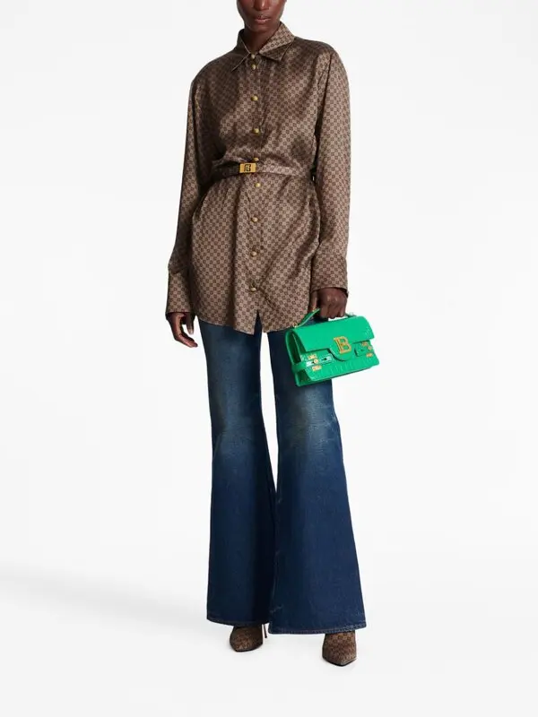 Balmain Monogram-print Silk Shirt