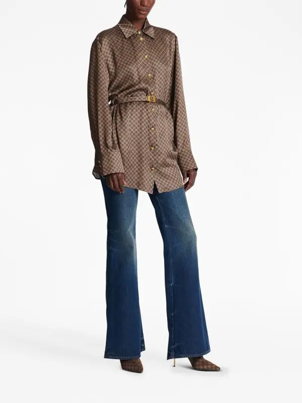 Balmain Monogram-print Silk Shirt