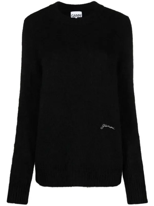GANNI Crew-neck Alpaca Wool-blend Jumper - Black