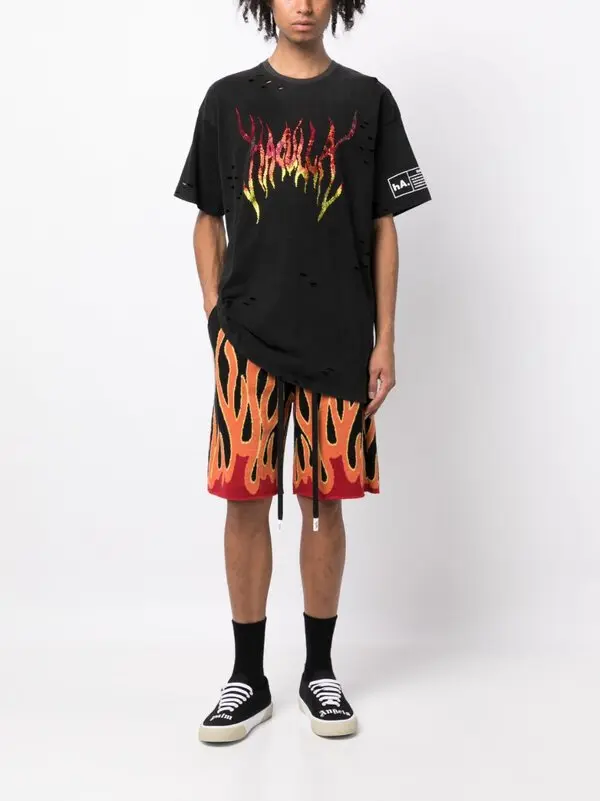 HACULLA. In Flames Intarsia-knit Shorts - Black