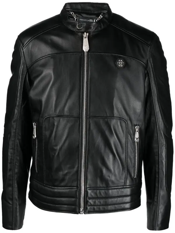 Philipp Plein Padded Leather Biker Jacket