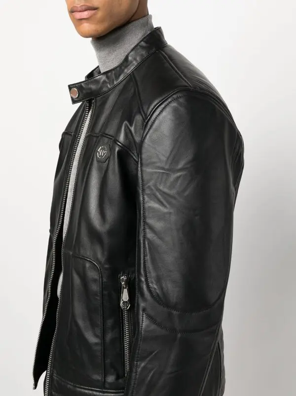 Philipp Plein Padded Leather Biker Jacket